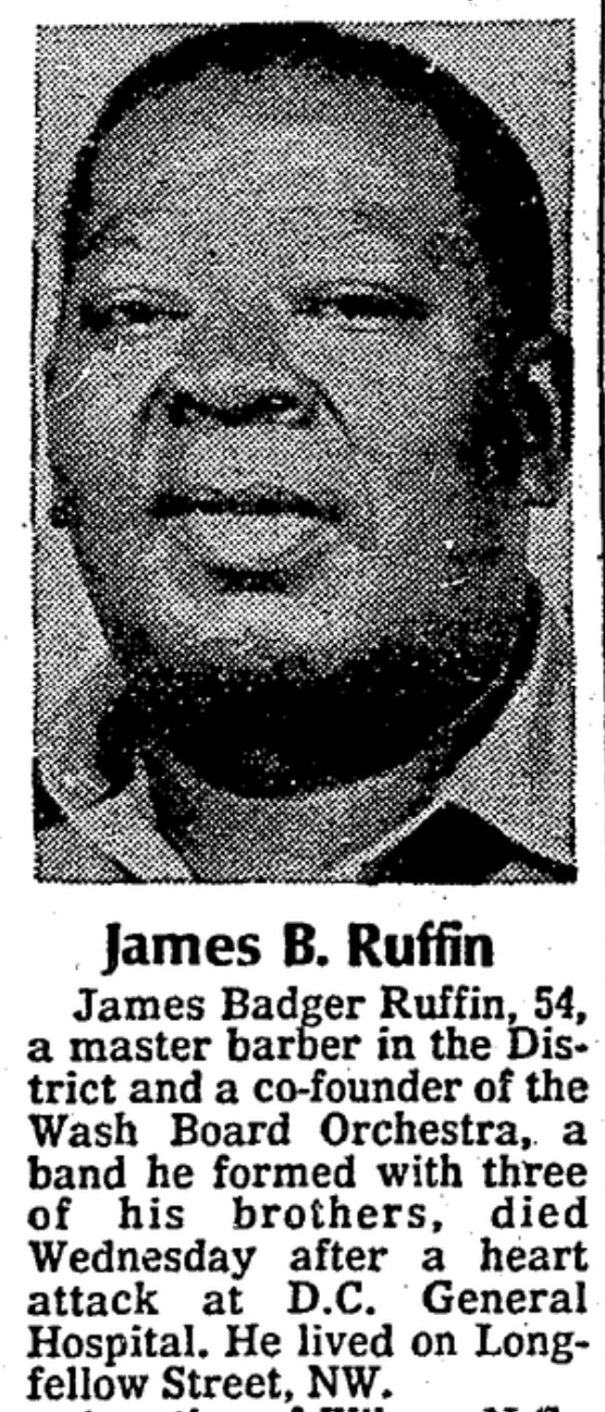 The obituary of James B. Ruffin of Washington, D.C, barber and musician. | Black Wide-Awake